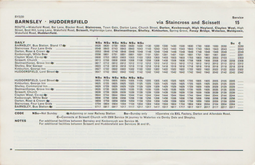 Yorkshire Traction Sundry timetable sheets undated – Timetable World