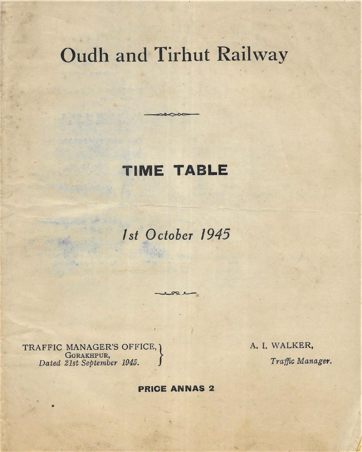 Oudh and Tirhut Railway 1945-10 [India] – Timetable World